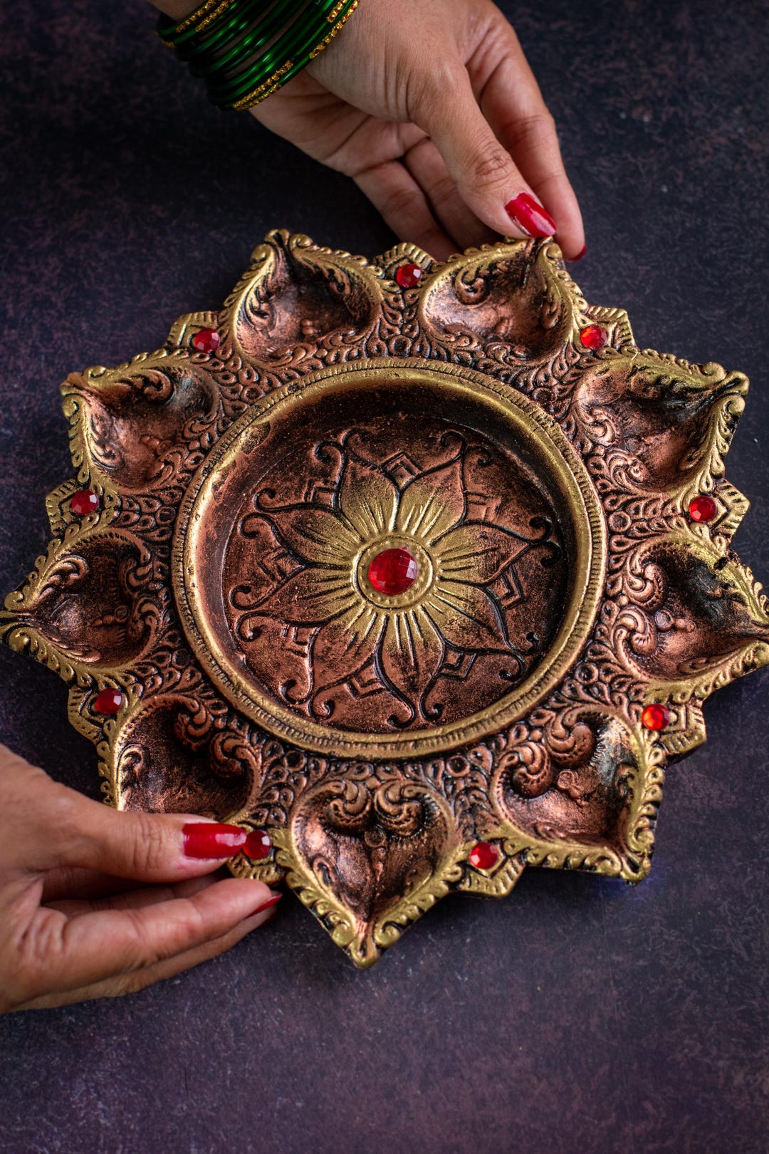 Terracotta Clay 9 Diya Plate Diwali Light Golden Tray Diya - Etsy