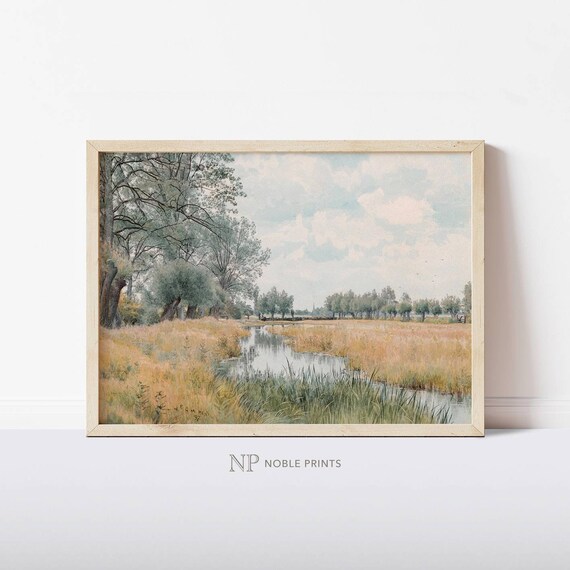 River Landscape Printable Vintage Art River Watercolor Wall | Etsy