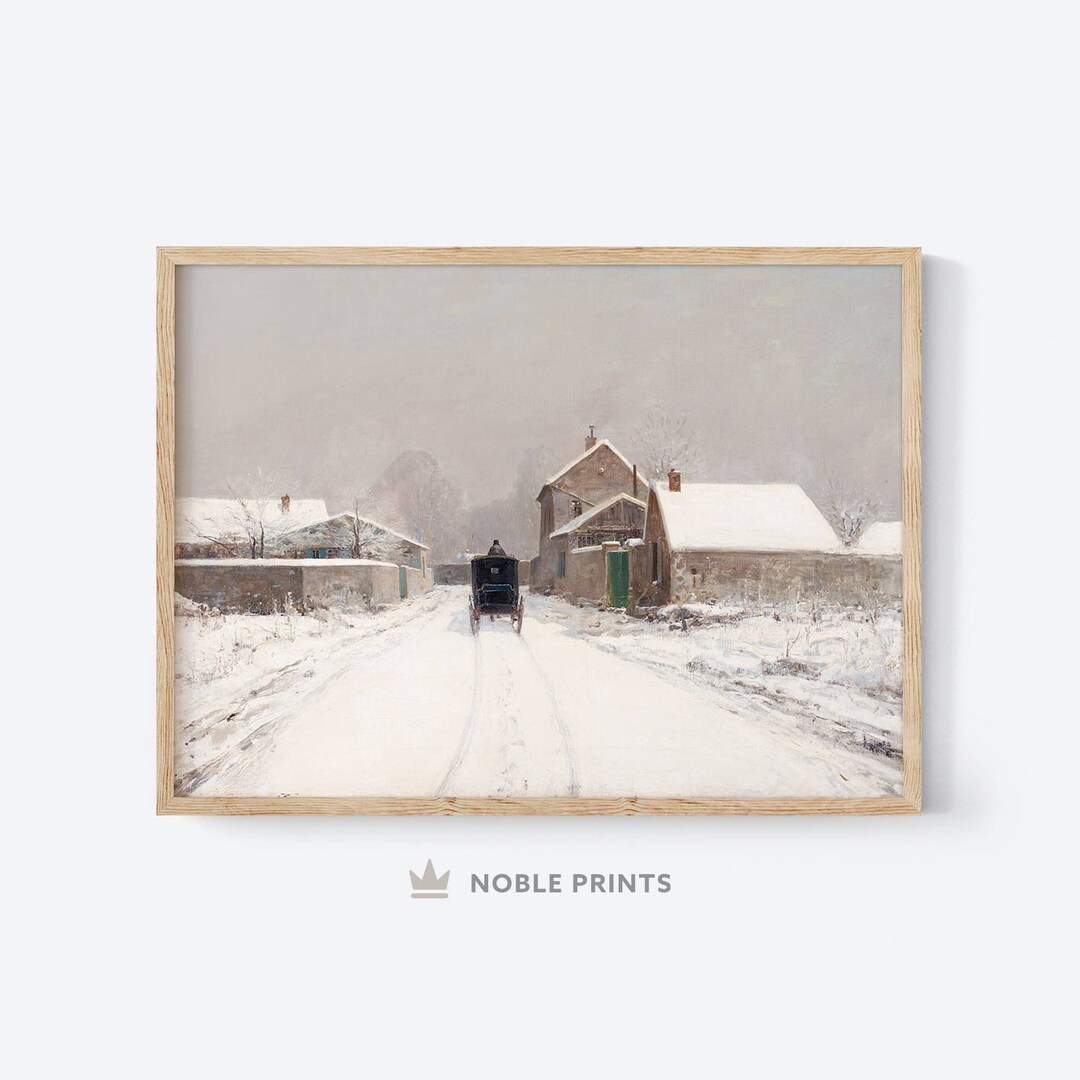 Vintage Winter Print, Printable, Muted Winter Cottage Art, Neutral ...