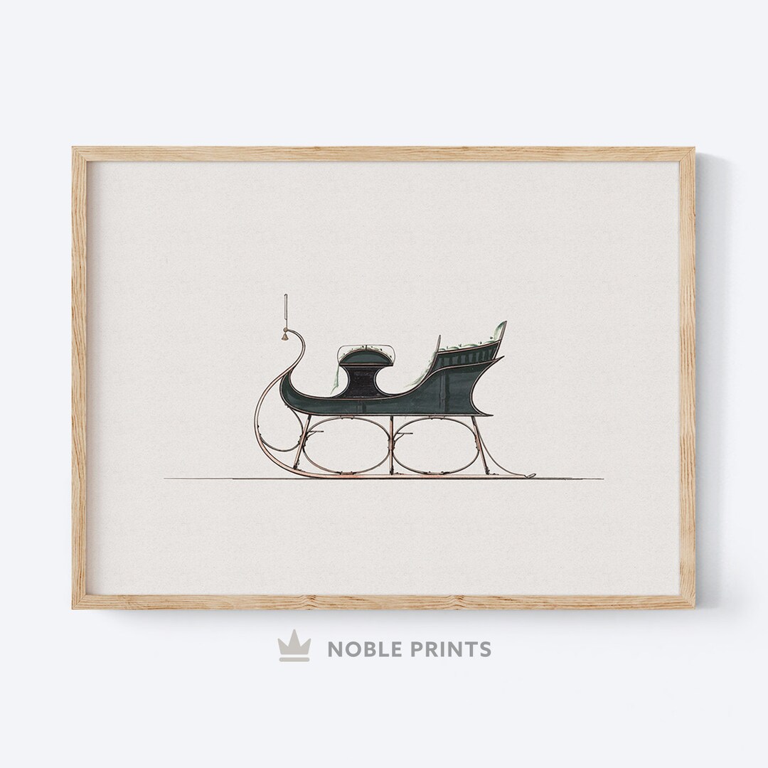 Vintage Sled Print, Printable, Vintage Winter Art, Neutral Christmas ...