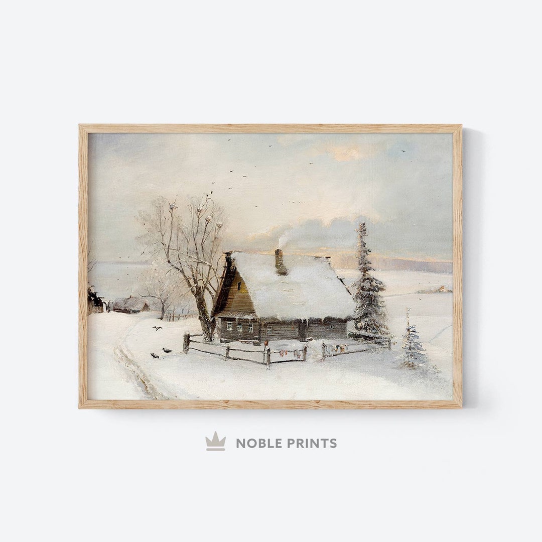 Vintage Winter Print, Printable, Vintage Winter Cottage Art, Winter ...