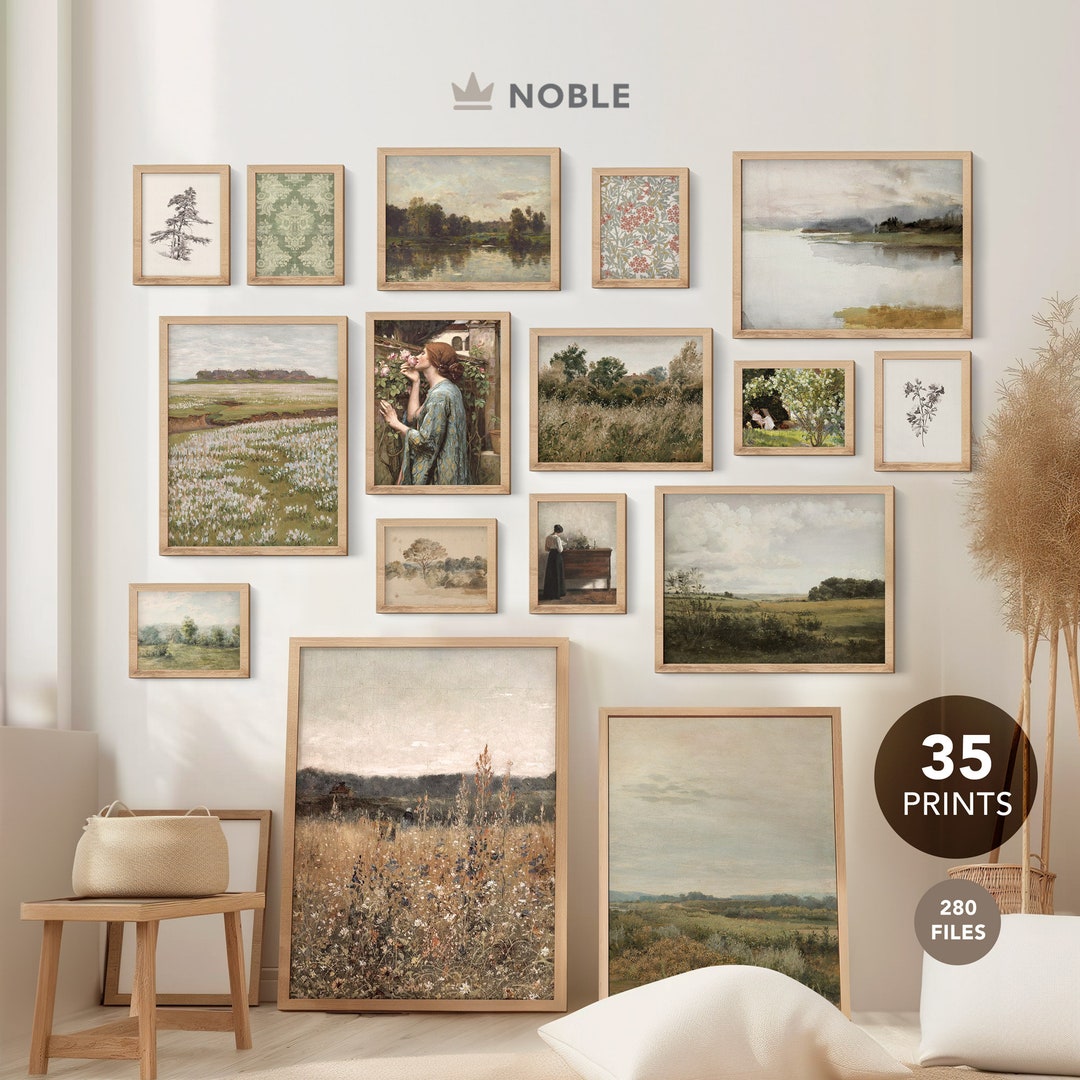 Vintage Gallery Wall Set of 35, Gallery Wall Art Set, Digital, Country ...