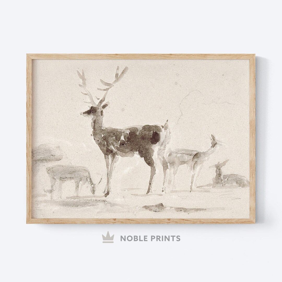 Deer Wall Art, Printable, Vintage Neutral Wall Art, Deer Watercolor ...