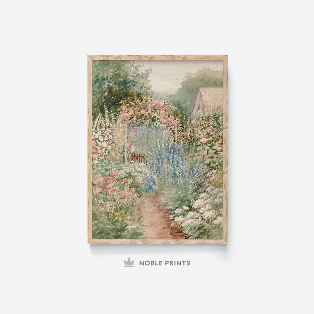 Summer Garden Painting, Printable, Flower Garden Print, Vintage Art ...