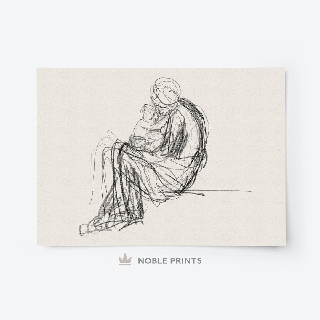 Mother and Child Sketch, Printable Digital Art, Mothers Day Gift ...