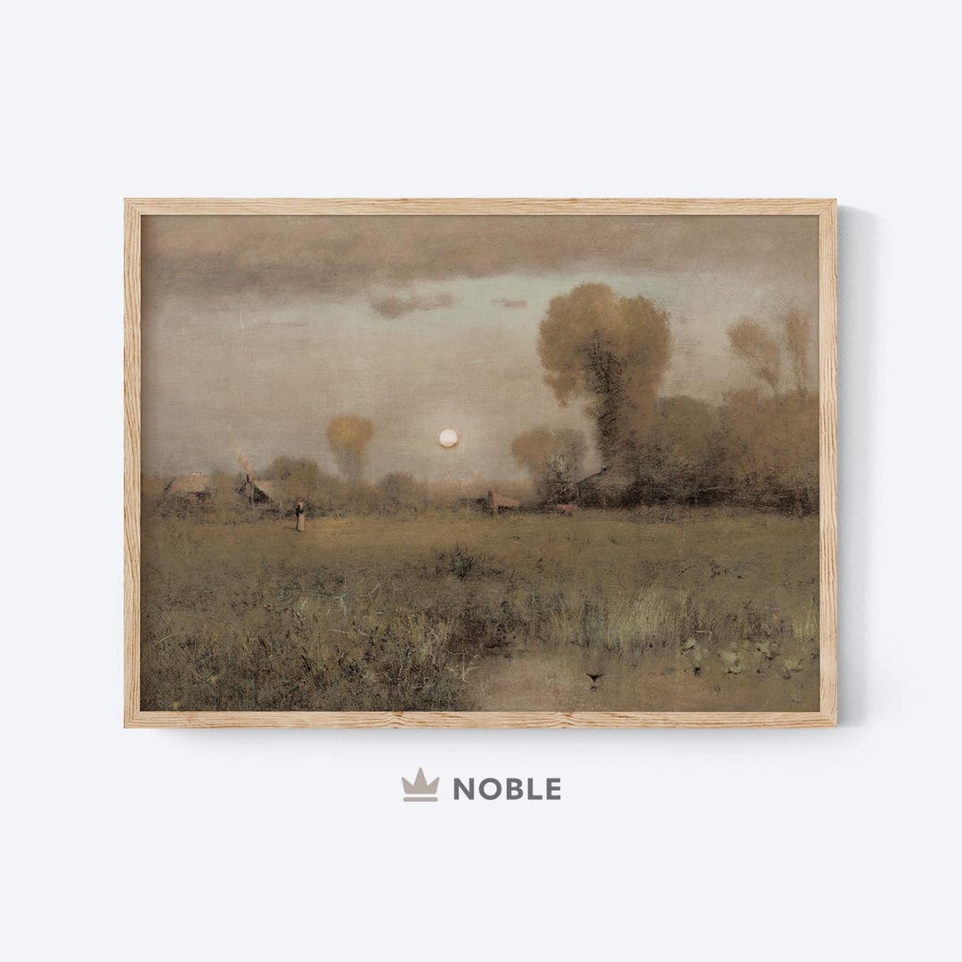 Vintage Moonlight Print, Printable Wall Art, Landscape Painting ...