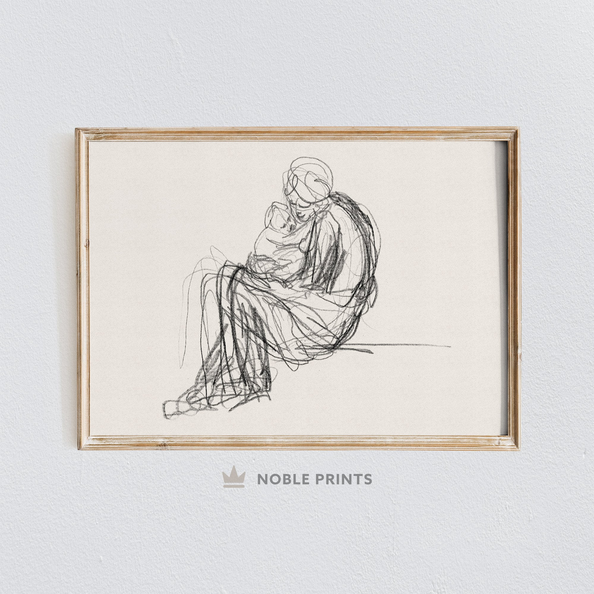 Mother and Child Sketch Printable Digital Art Mothers Day - Etsy