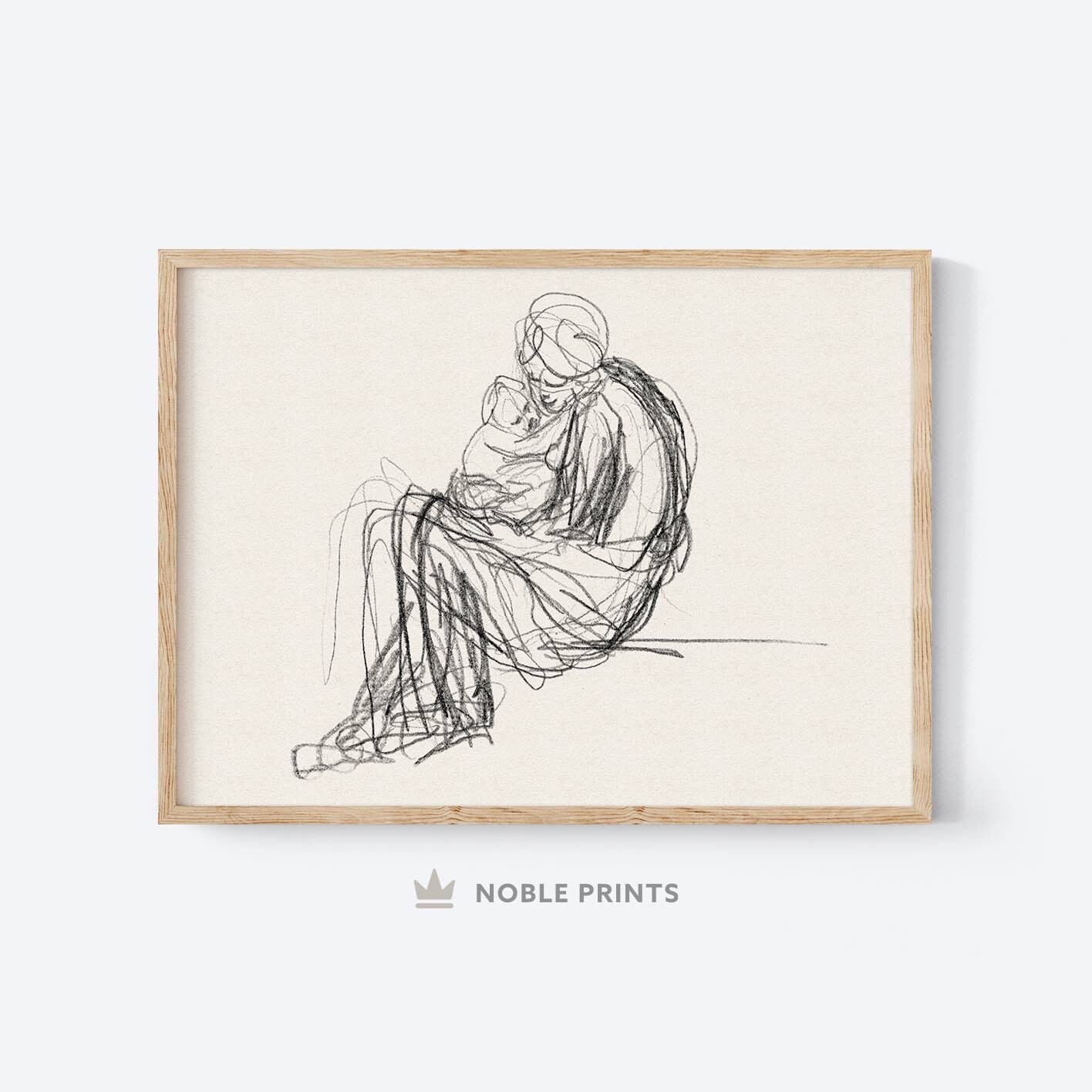 Mother and Child Sketch Printable Digital Art Mothers Day - Etsy