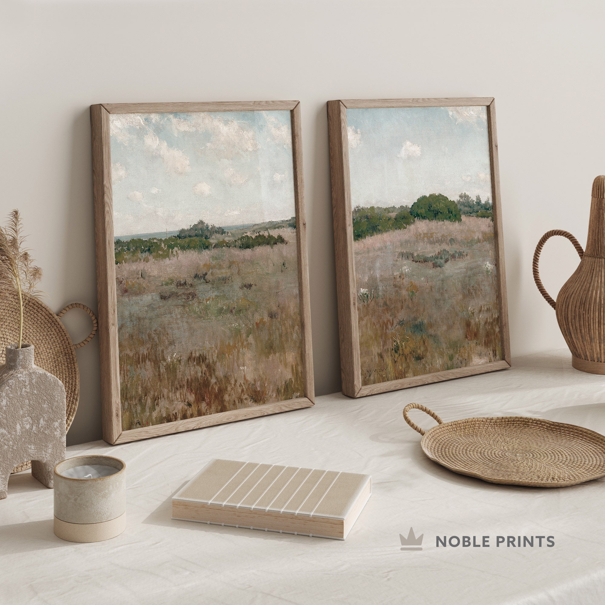 Prairie Landscape Painting, Set of 2, Printable, Antique Farmhouse ...