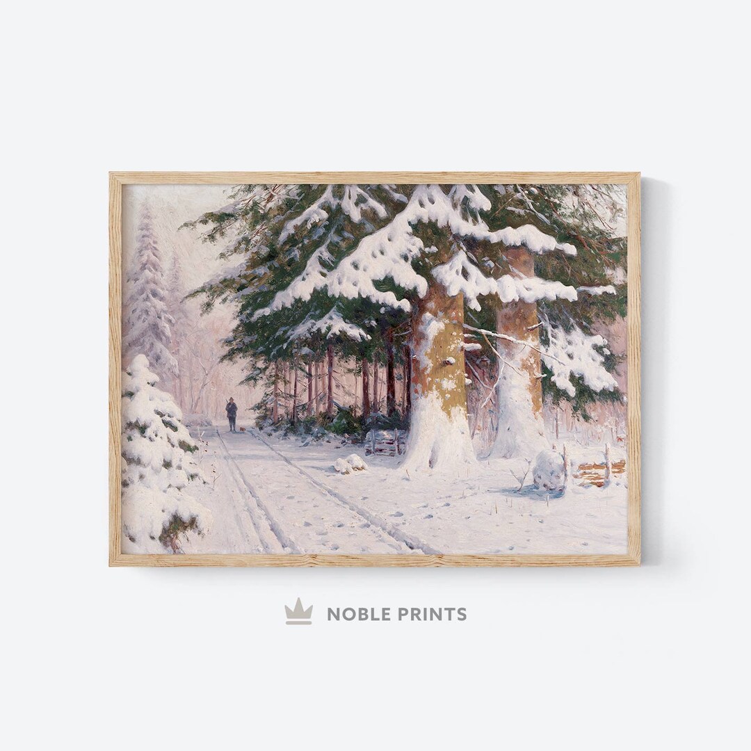 Vintage Snow Winter Landscape Print, Printable, Christmas Tree ...