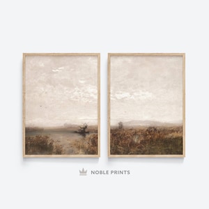 Muted Landscape Print, Set of 2, Neutral Wall Art, Rustic Farmhouse ...