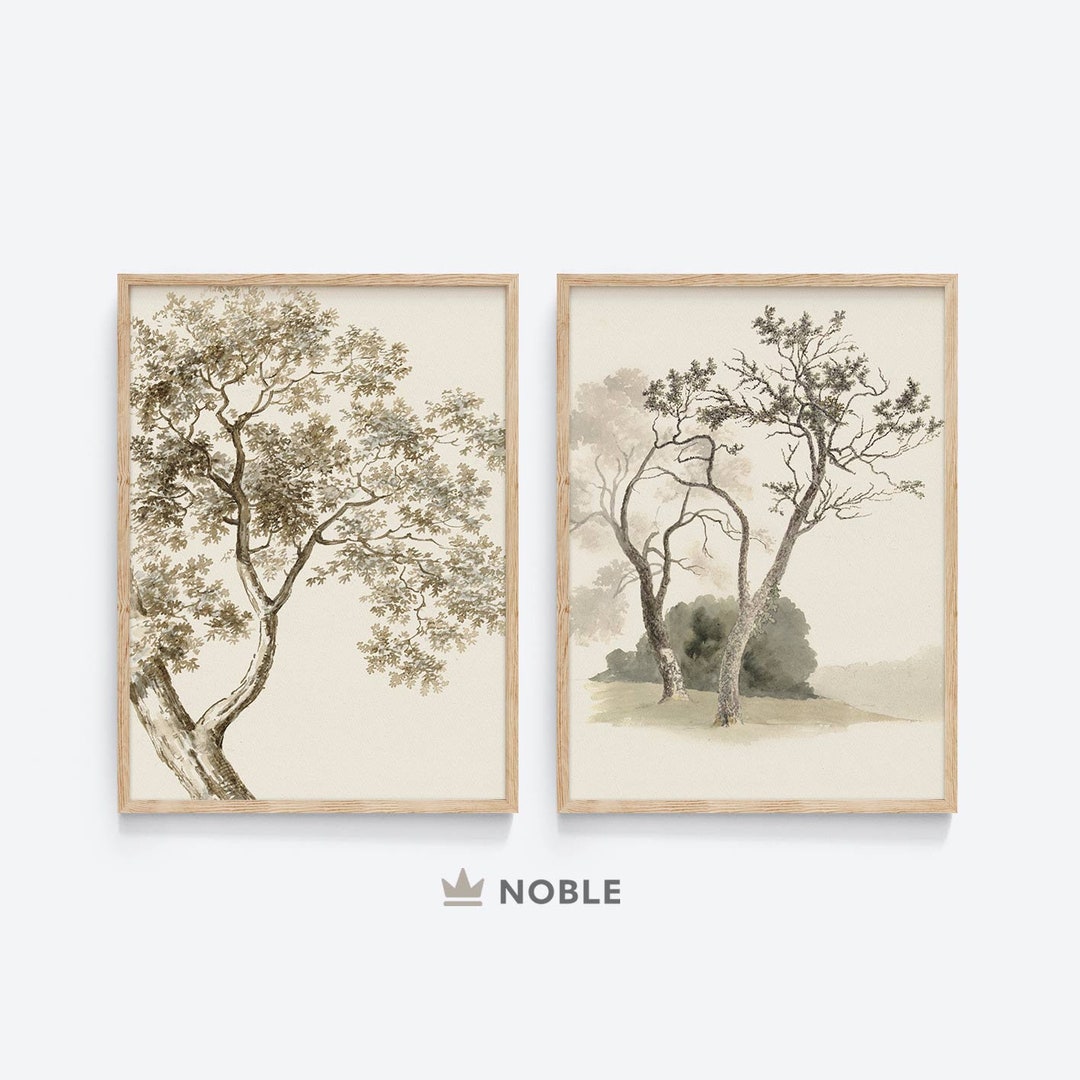 Set of 2 Tree Branch Prints, Printable, Vintage Tree Painting, Neutral ...