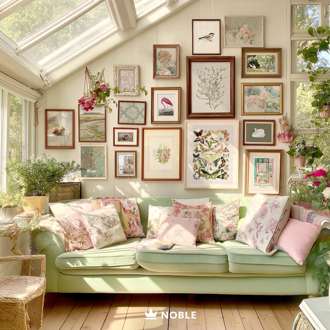 Cottage Gallery Wall Set of 20, Cottagecore Eclectic Wall Art, Pink ...