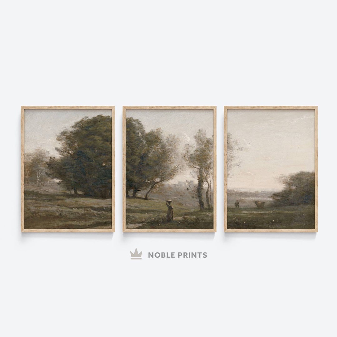 Rural Landscape Paintings Set of 3 Prints, Printable, Farmhouse Wall ...