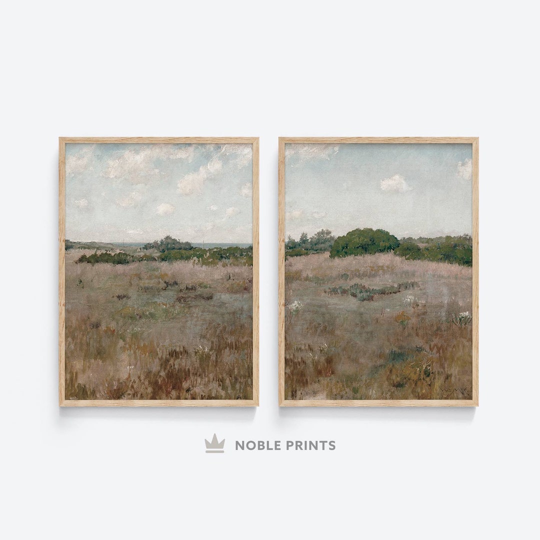 Prairie Landscape Painting, Set of 2, Printable, Antique Farmhouse ...