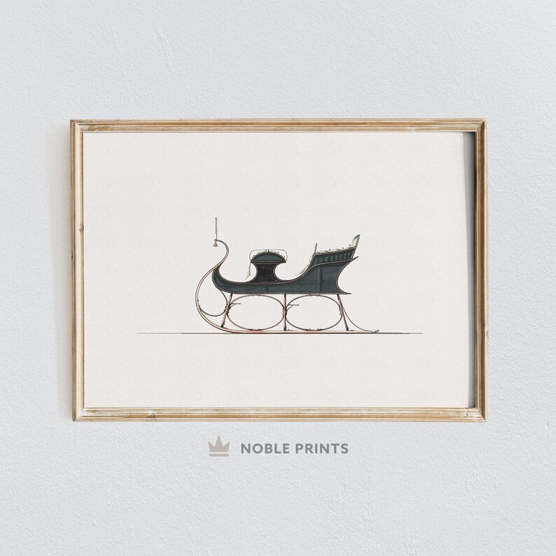 Vintage Sled Print, Printable, Vintage Winter Art, Neutral Christmas ...