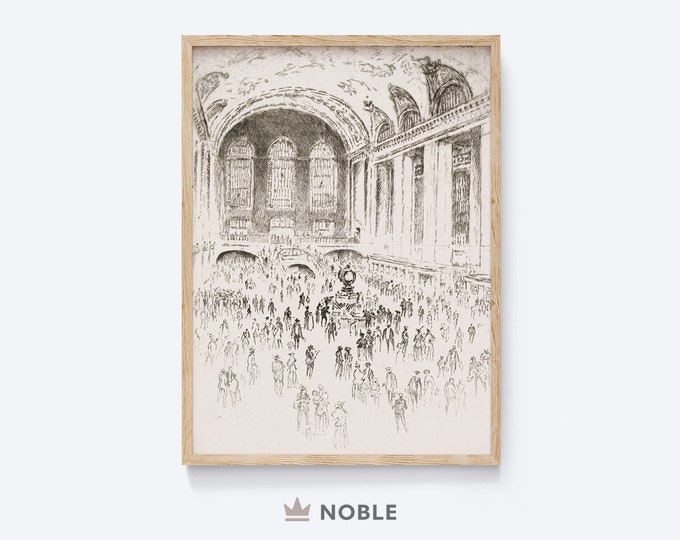 Vintage Black and White Grand Central Station New York Sketch Drawing ...