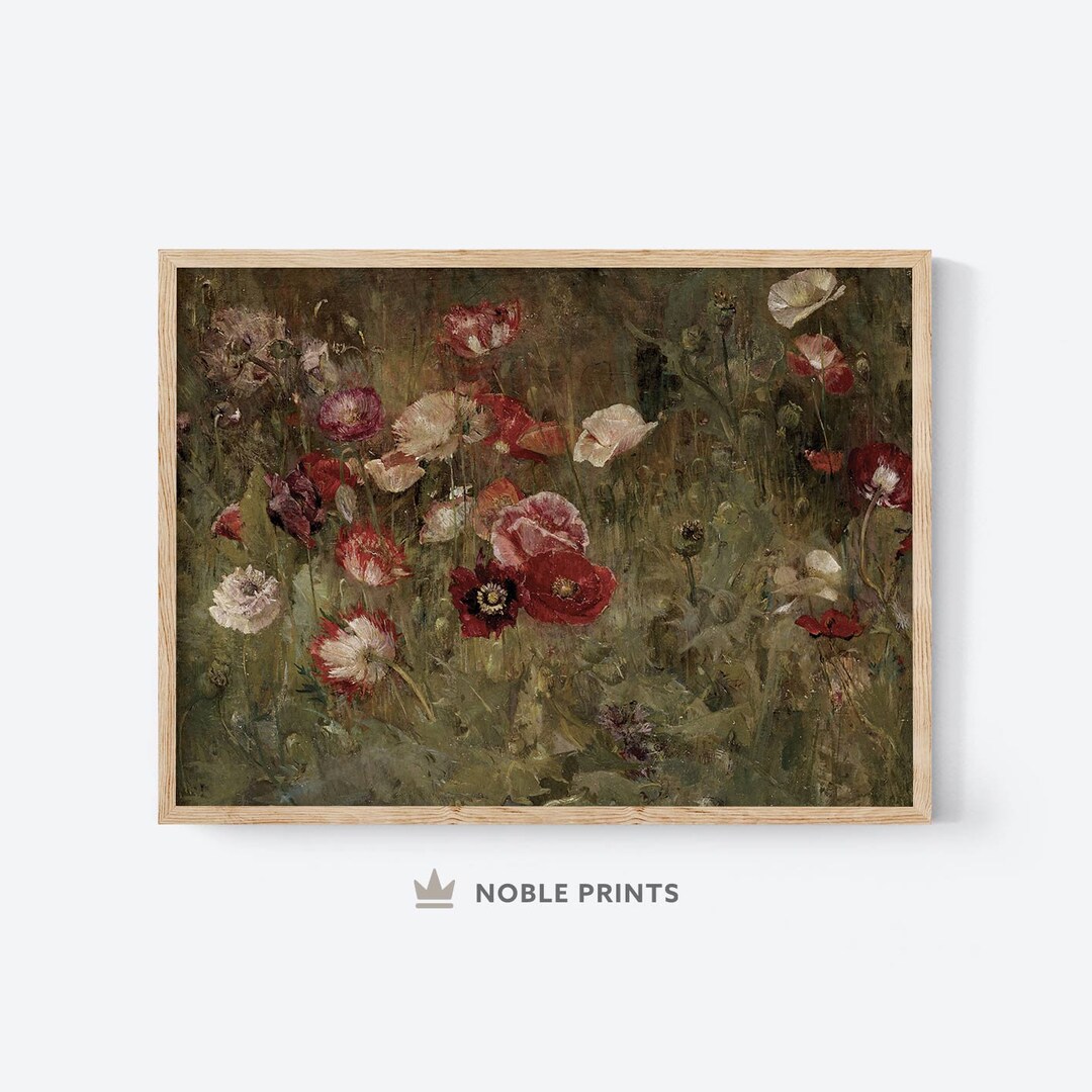 Country Flower Art, Printable, Poppies Art, Spring Art, Garden Painting ...