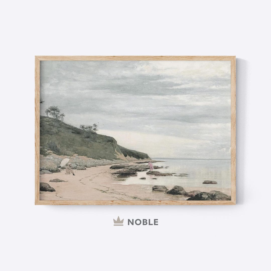 Vintage Beach Scene Painting, Printable, Beach Cottage Wall Decor ...