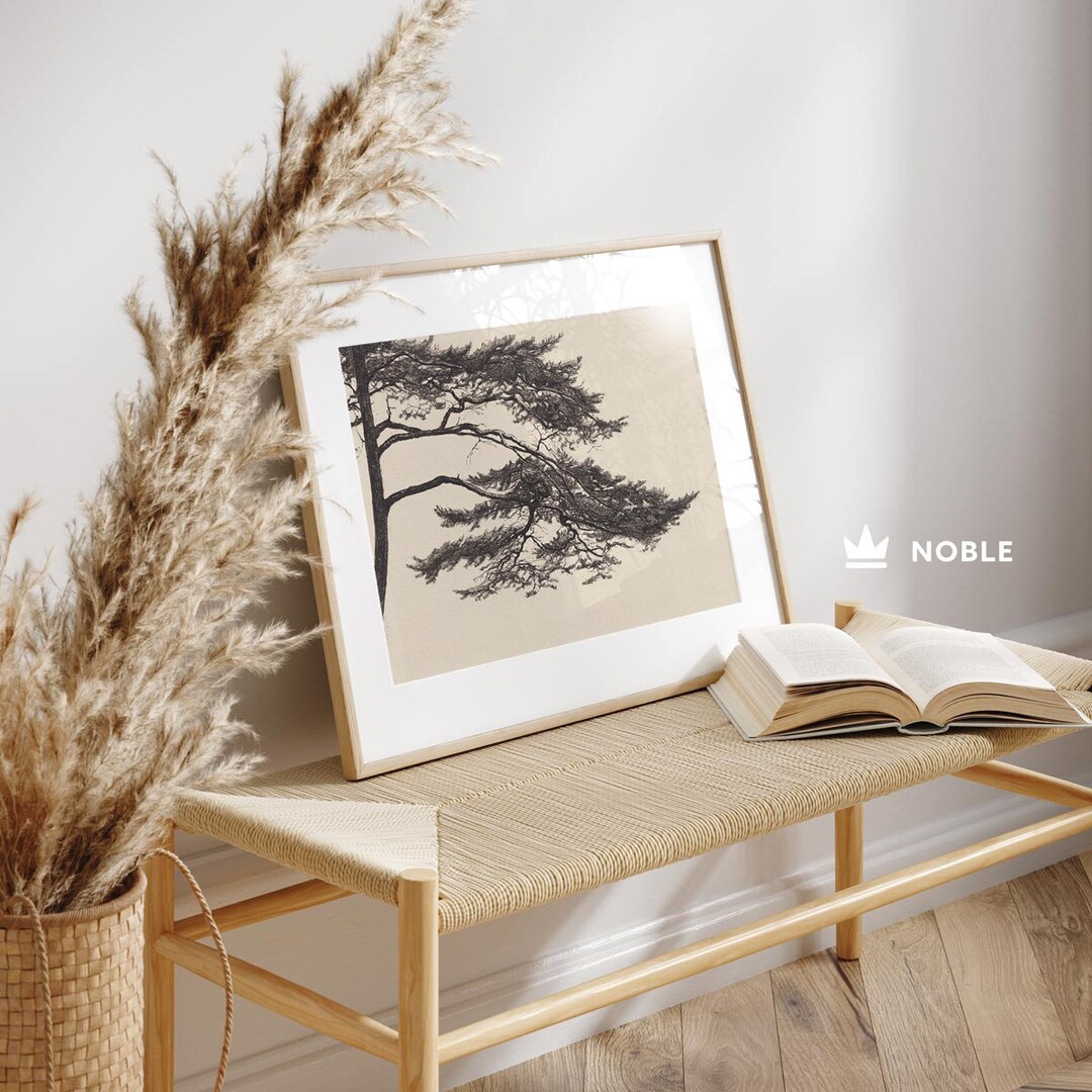 Vintage Tree Drawing, Printable, Pine Tree Branch Print, Muted Wall Art ...