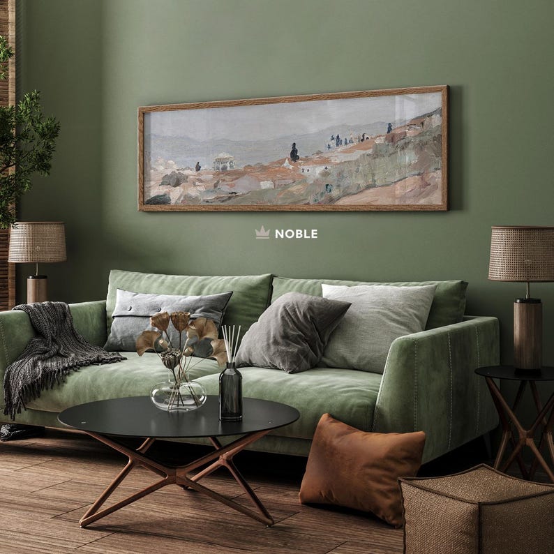 Italian Countryside Vintage Painting, Printable Panoramic Art Print ...