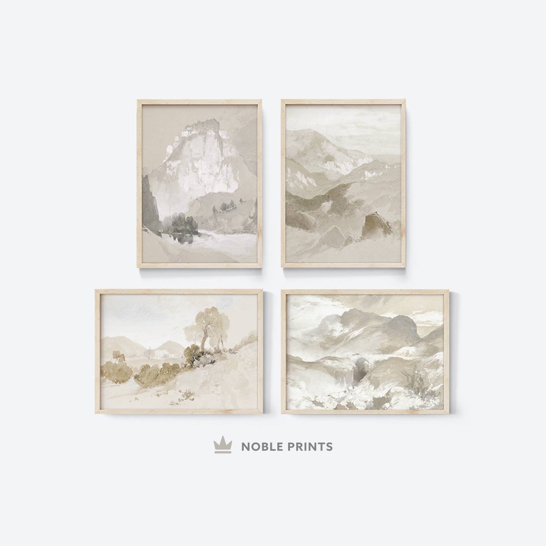 Muted Neutral Landscape Wall Art Set, Printable, Set of 4 Digital ...