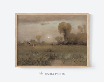 Landscape Painting Printable Wall Art Vintage Moonlight Print Digital ...
