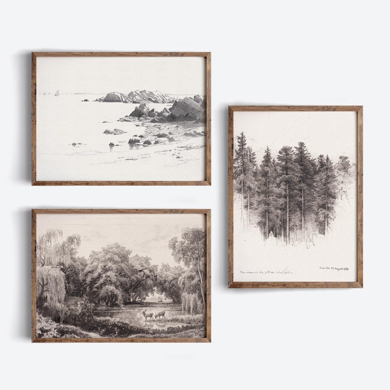 Vintage Neutral Drawings Gallery Wall Set Printable Muted - Etsy