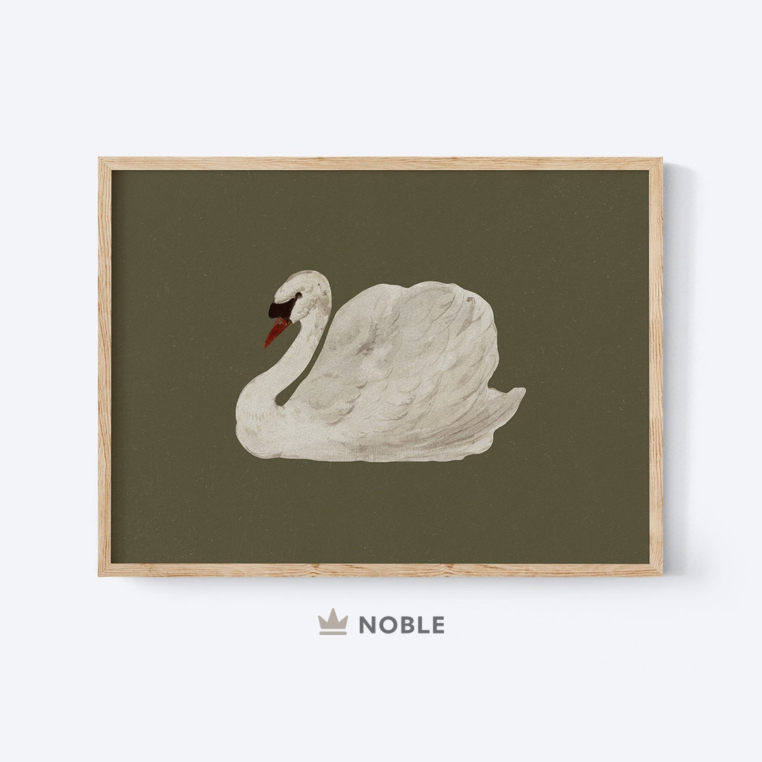Vintage Green Swan Painting, Printable, Sage Green Swan Print, Nursery ...