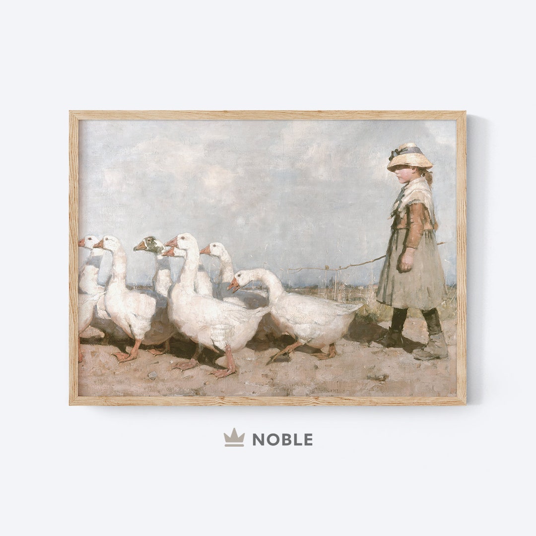 Vintage Girl Walking Ducks Printable Art, Nursery Girls Room, Bedroom ...