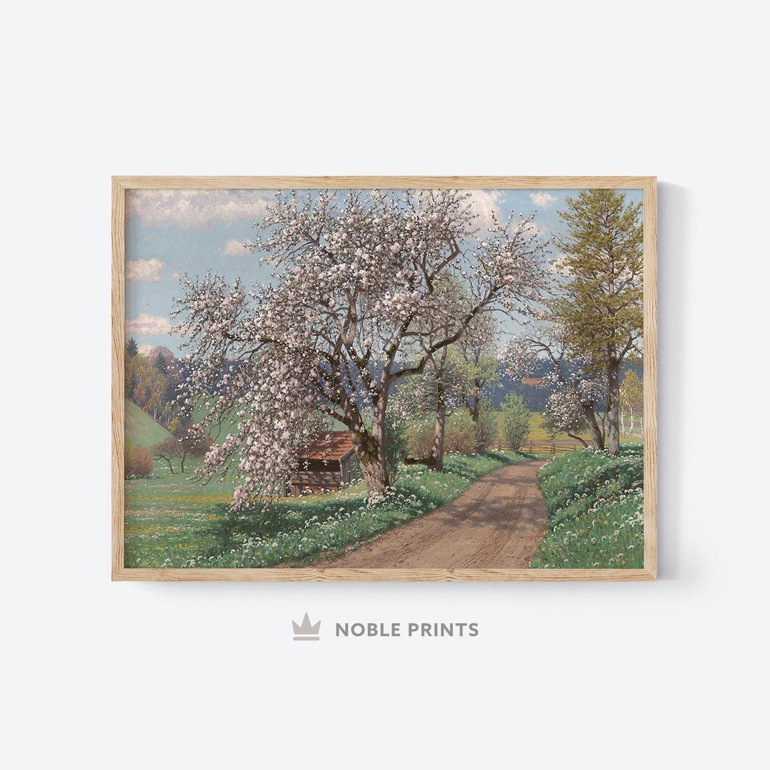 Vintage Spring Landscape Painting, Printable, Farmhouse Wall Art Print ...