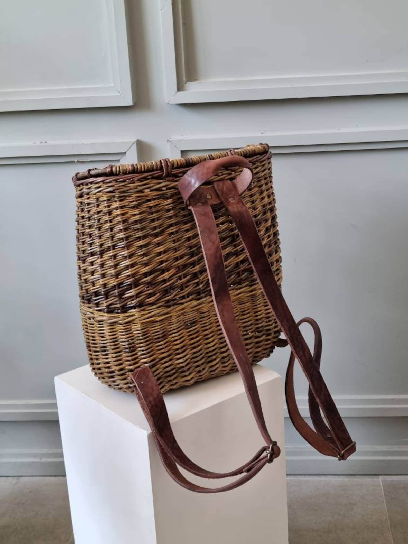 Farmer Market Wicker Backpack With Durable Canvas Straps - Etsy