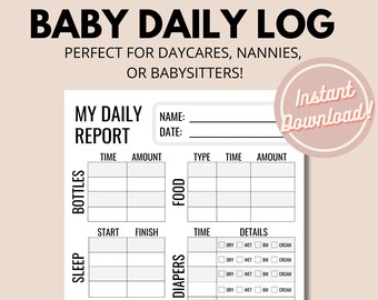Baby & Toddler Daily Log for Home Daycare Nanny or - Etsy