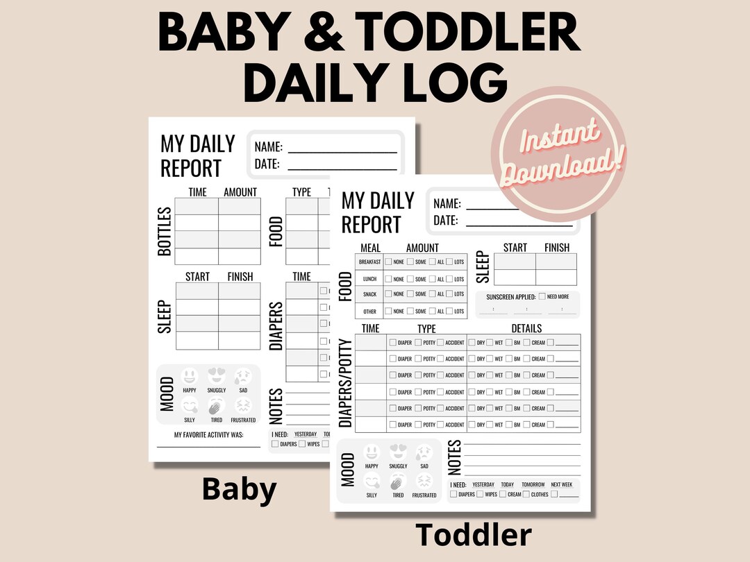 Baby & Toddler Daily Log for Home, Daycare, Nanny, or Babysitter ...