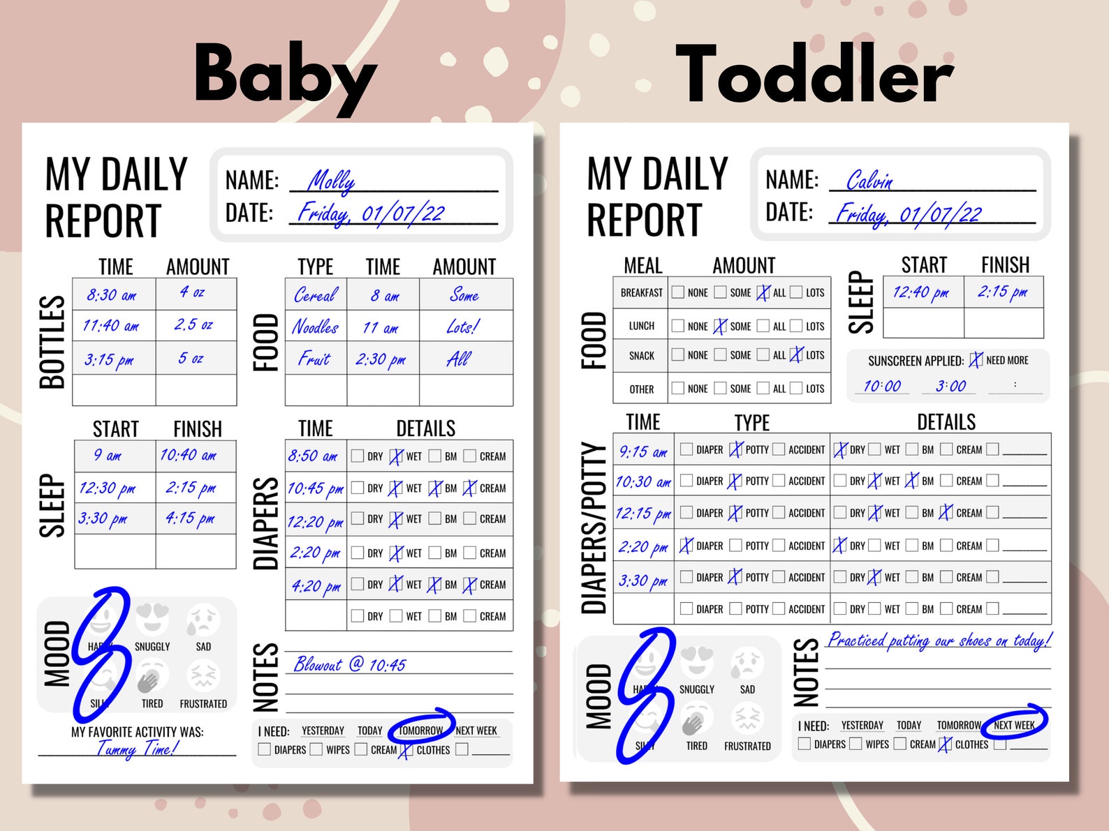 Baby & Toddler Daily Log for Home, Daycare, Nanny, or Babysitter ...