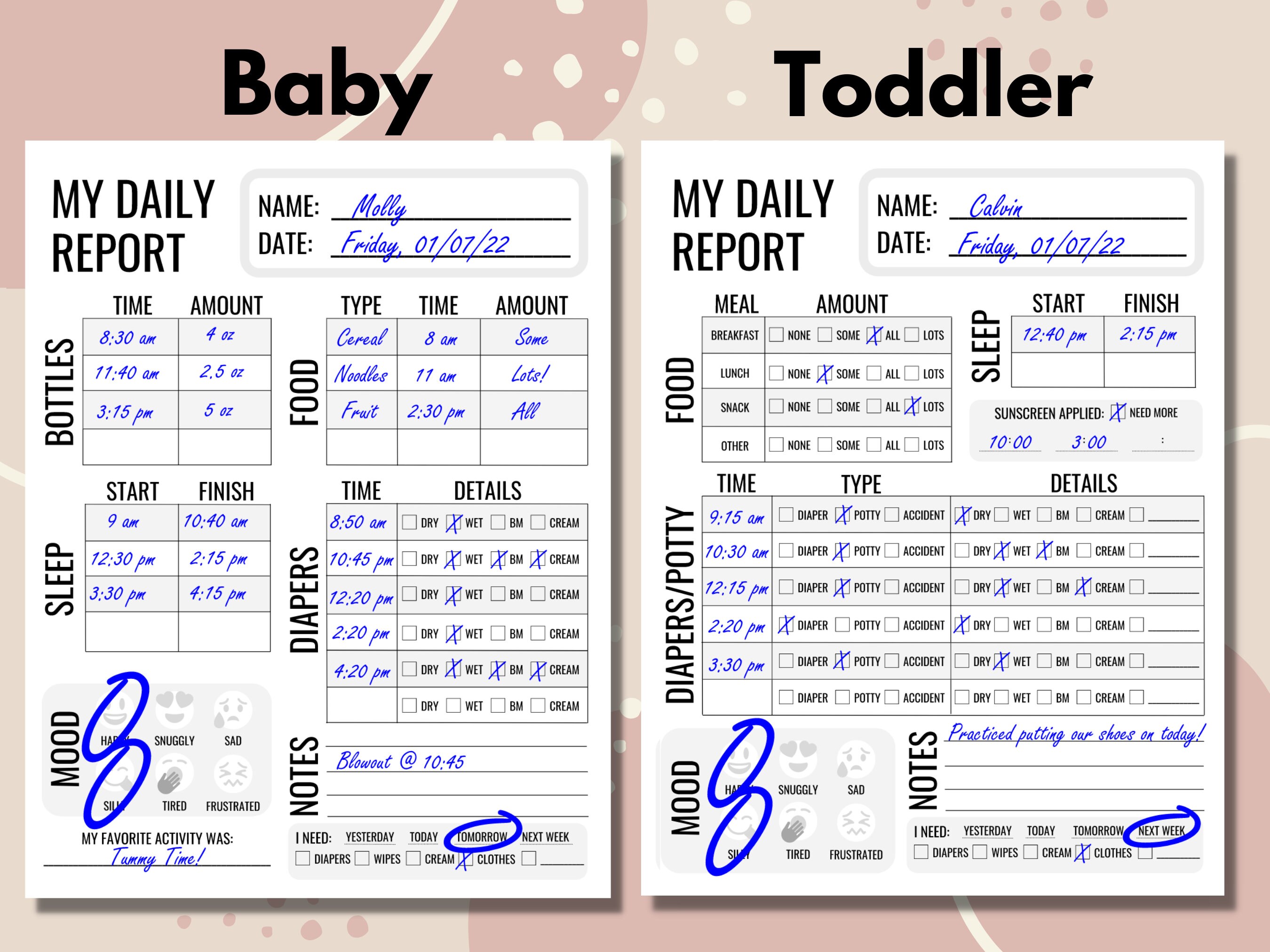 Baby & Toddler Daily Log for Home, Daycare, Nanny, or Babysitter ...