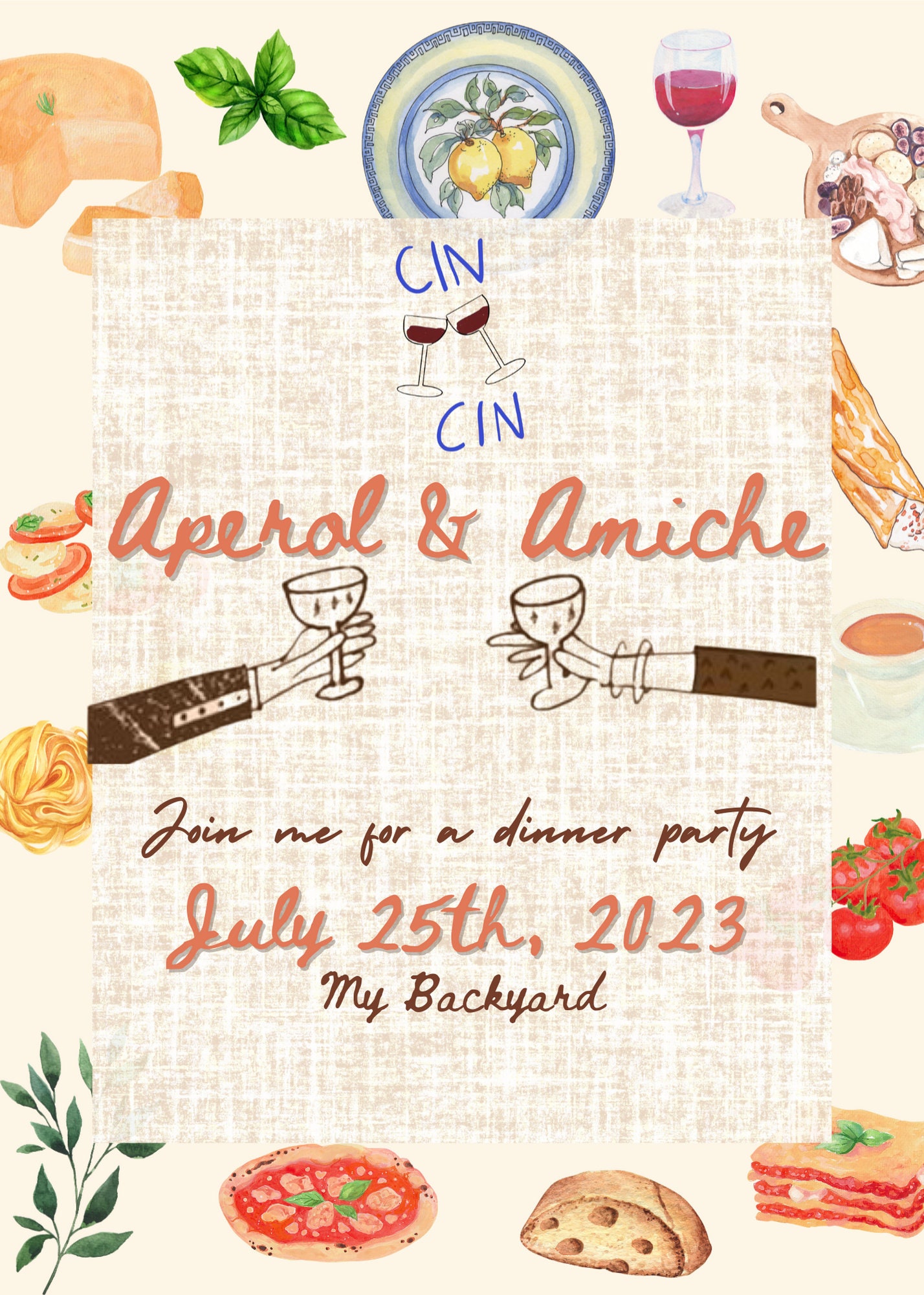 Painted Italian Dinner Invitation, Digital Download Itinerary, Italian ...