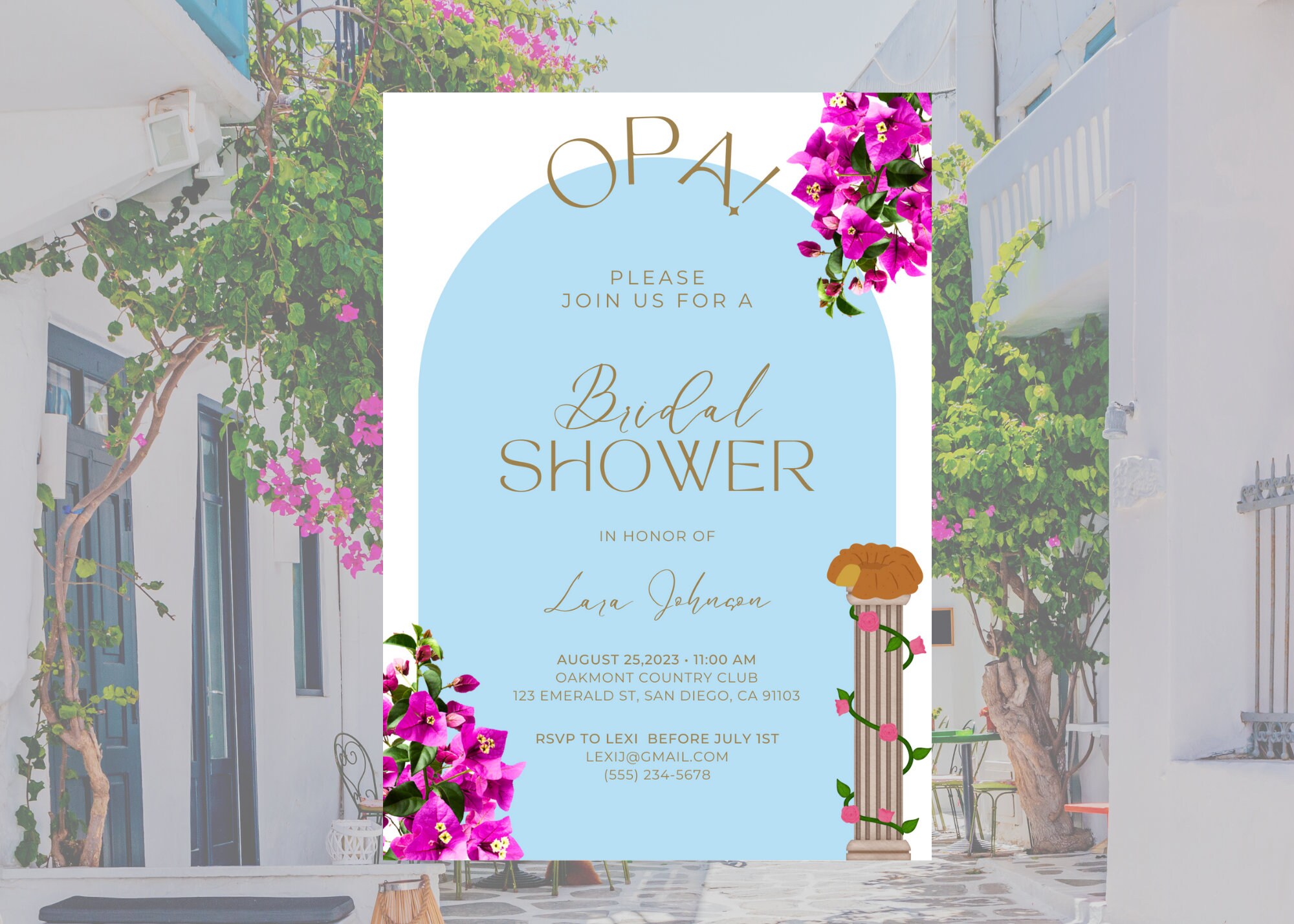 Greek Inspired Bridal Shower Printable Invitation, Digital Download ...