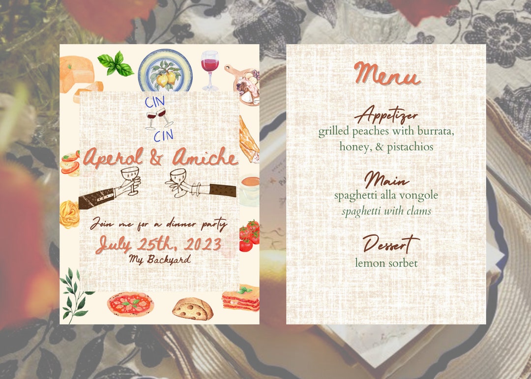 Painted Italian Dinner Invitation, Digital Download Itinerary, Italian ...