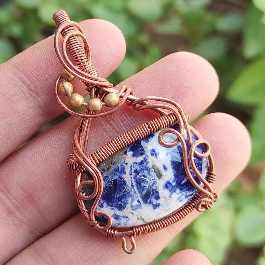 Sodalite Cauldron Pendant: Copper Wire Wrapped Halloween Witch Necklace ...