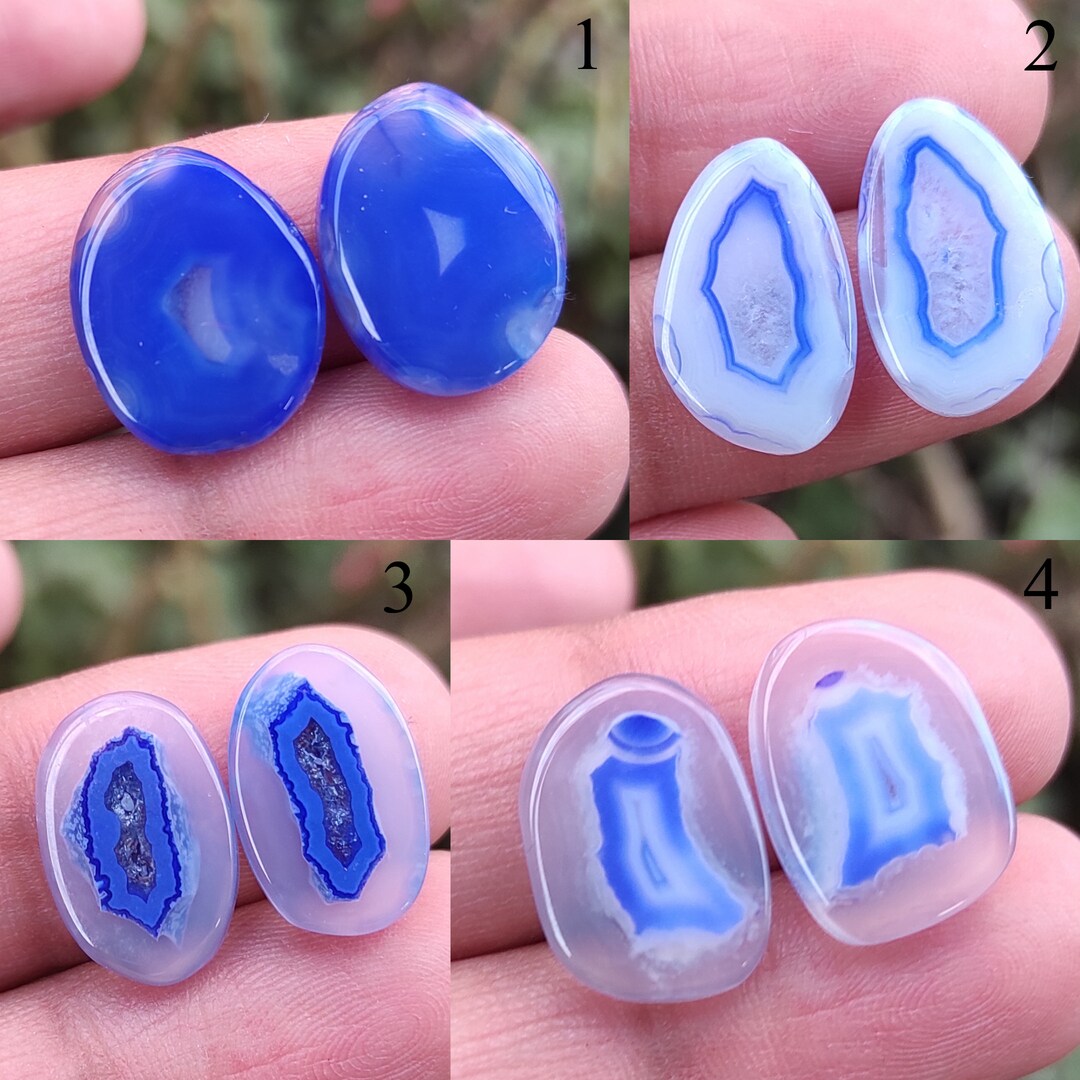 Botswana Agate Gemstone Pair, Natural Blue Botswana Agate Cabochon ...