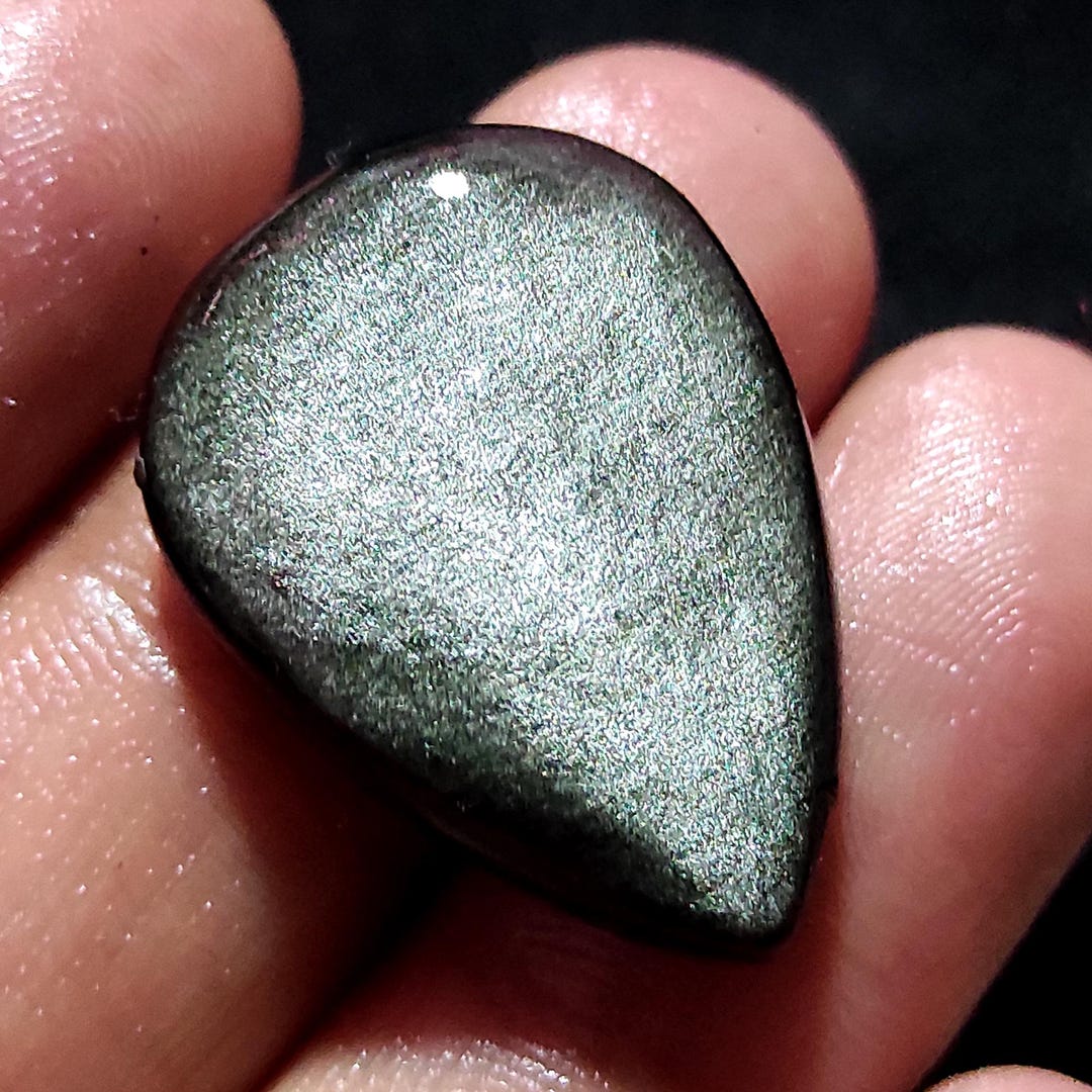 Polished Pear-shaped Silver Obsidian Cabochon - Handmade Gemstone ...