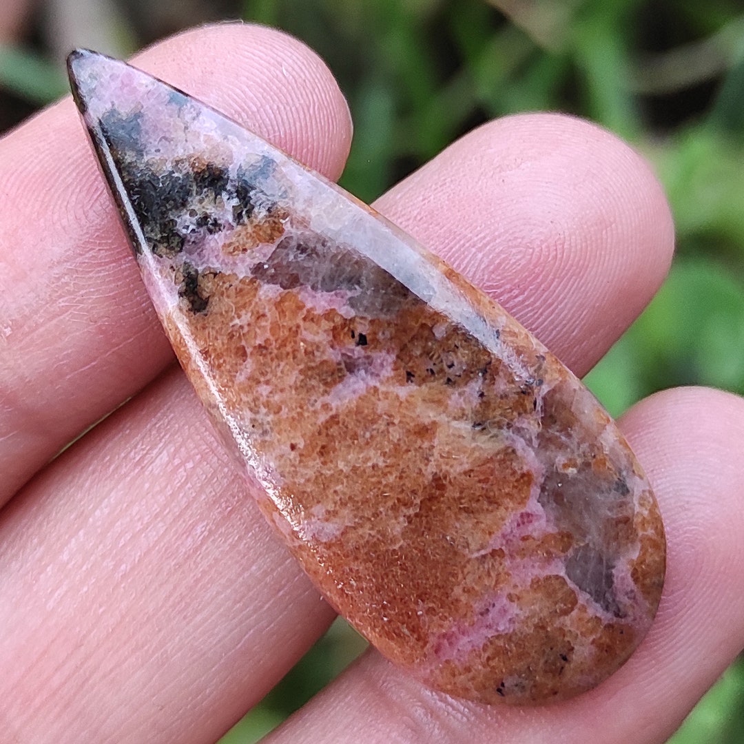 Pear Rhodonite Cabochon: Long Flat Back Gemstone - Etsy