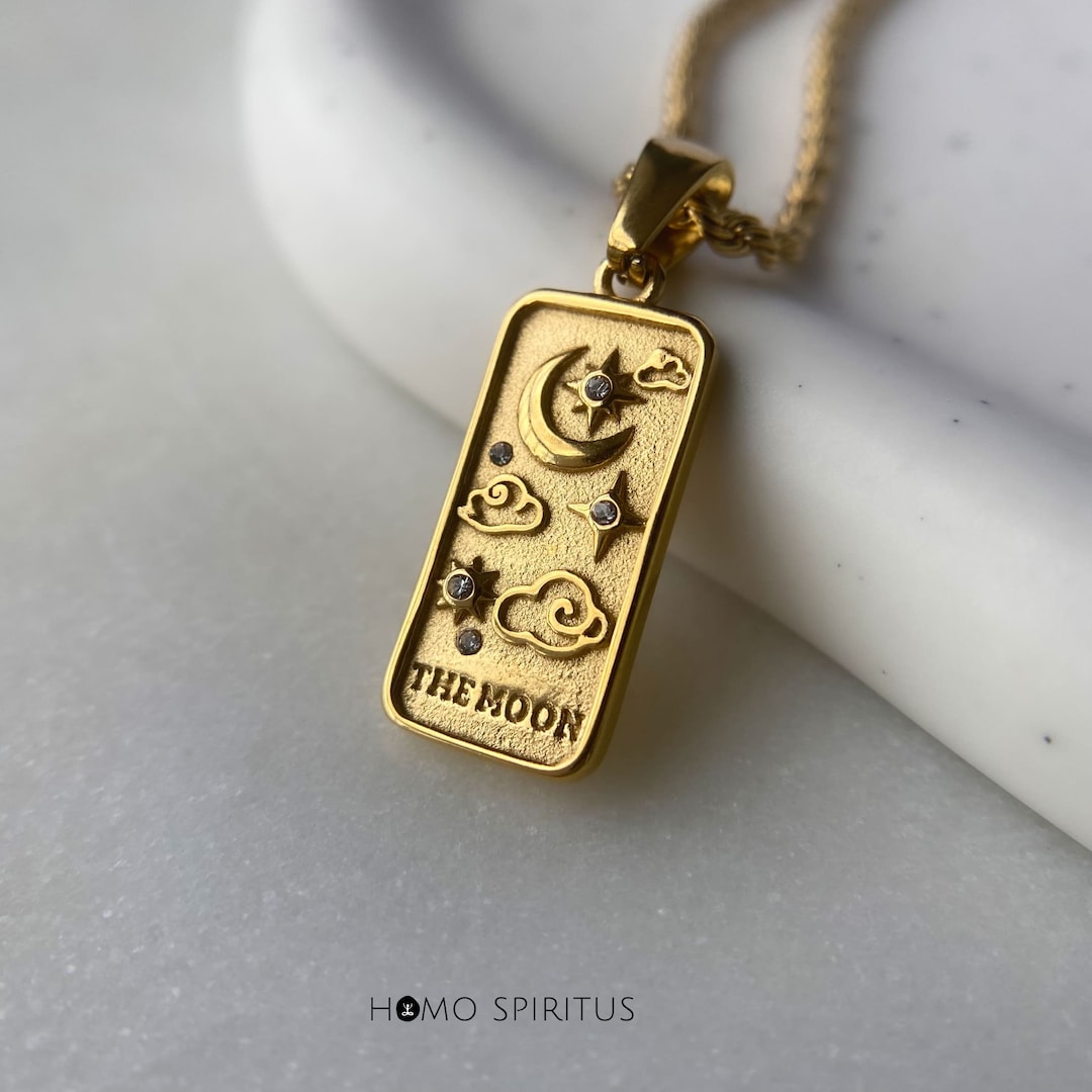 Gold Moon Tarot Necklace Gold Tarot Card Moon Pendant 18k Gold Tarot ...