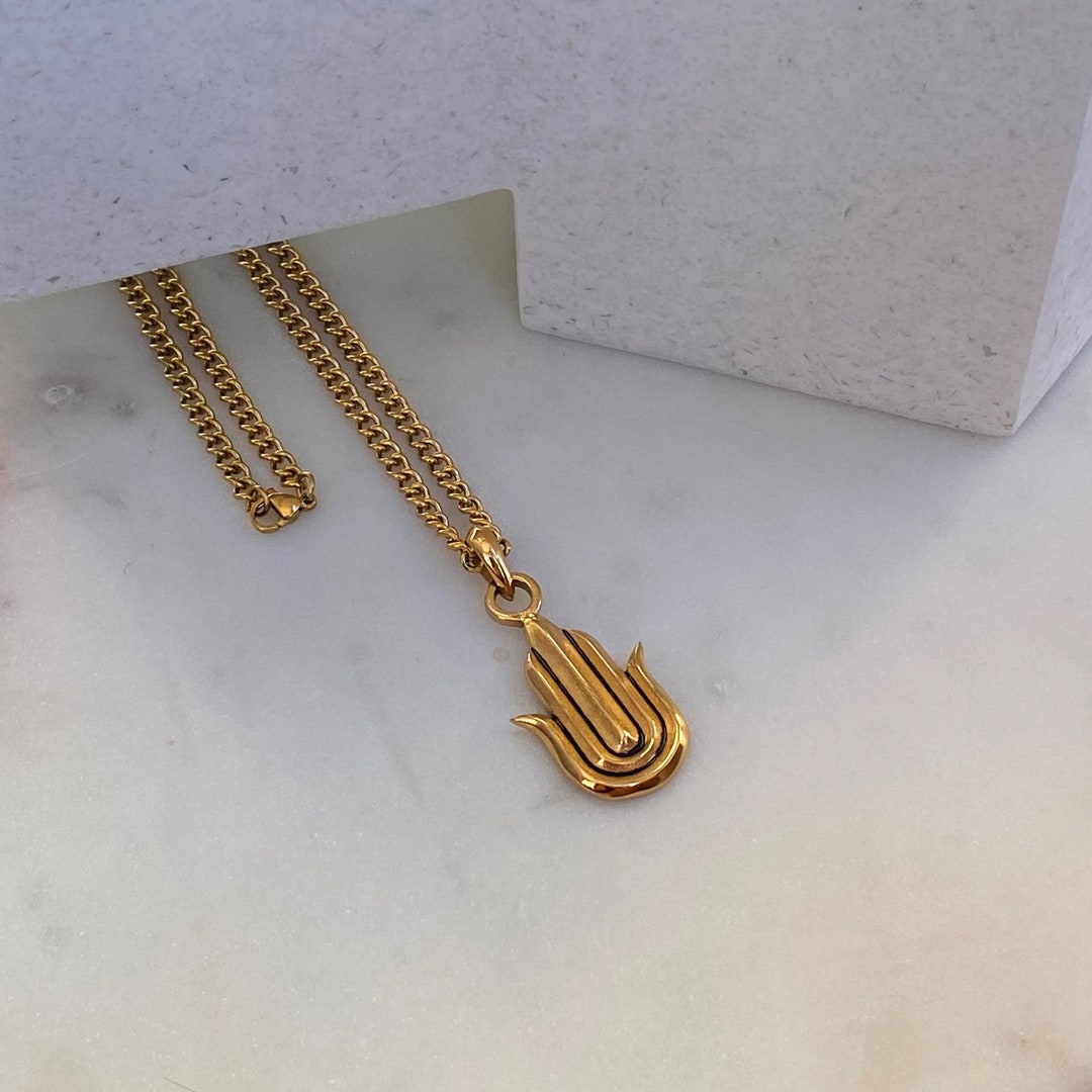 Hamsa Necklace Gold 18k Hamsa Hand Necklace Mens Womens Evil Eye ...