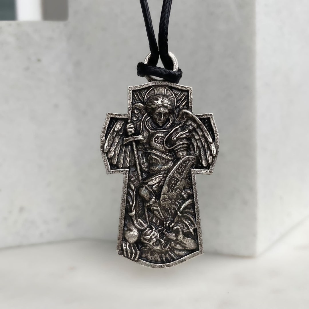 Large Cross Necklace St Michael Cross Necklace Christian Jewelry Mens ...