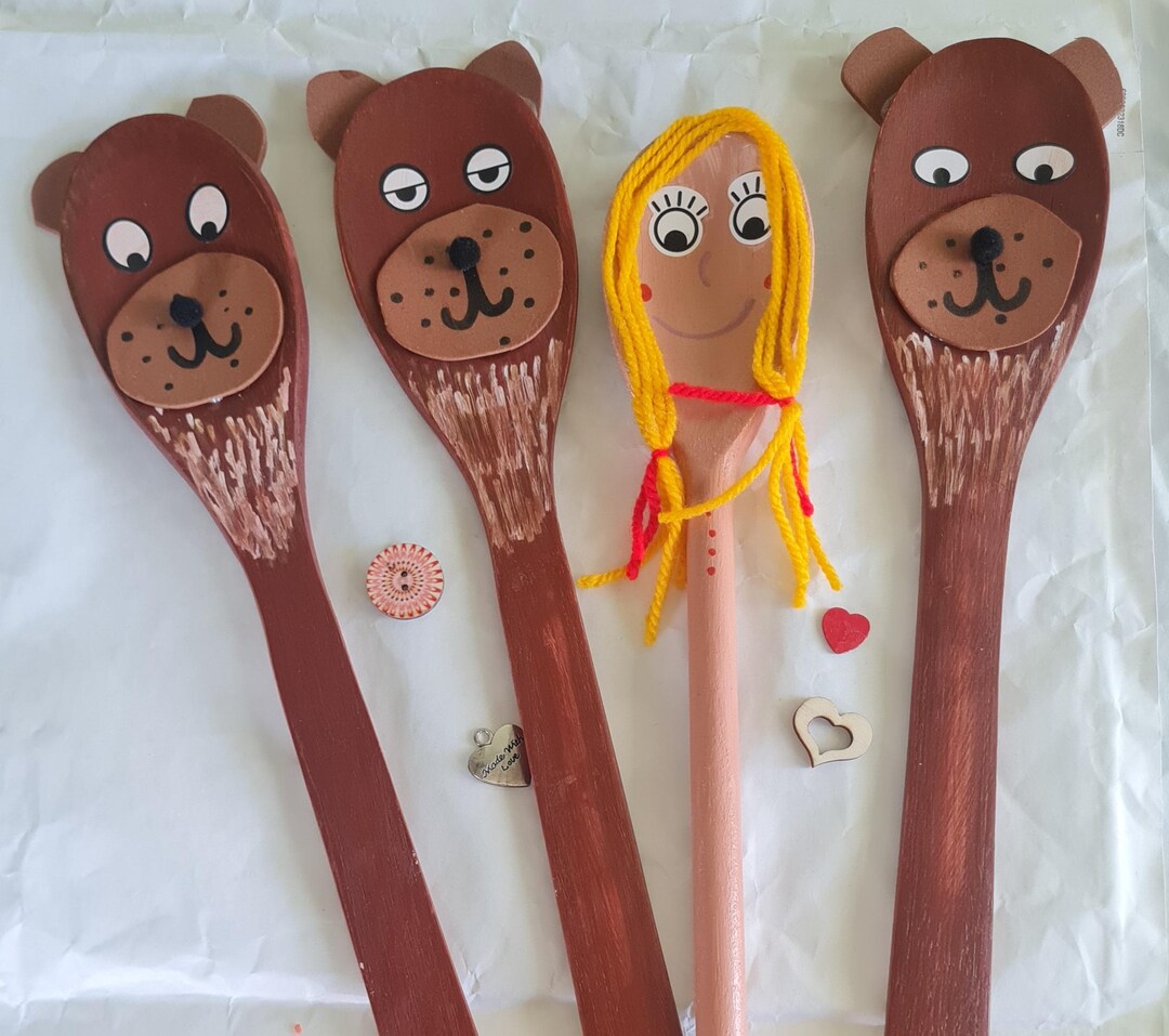 Goldilocks and the Three Bears. Wooden Story Spoons. 4 Spoons in Total ...