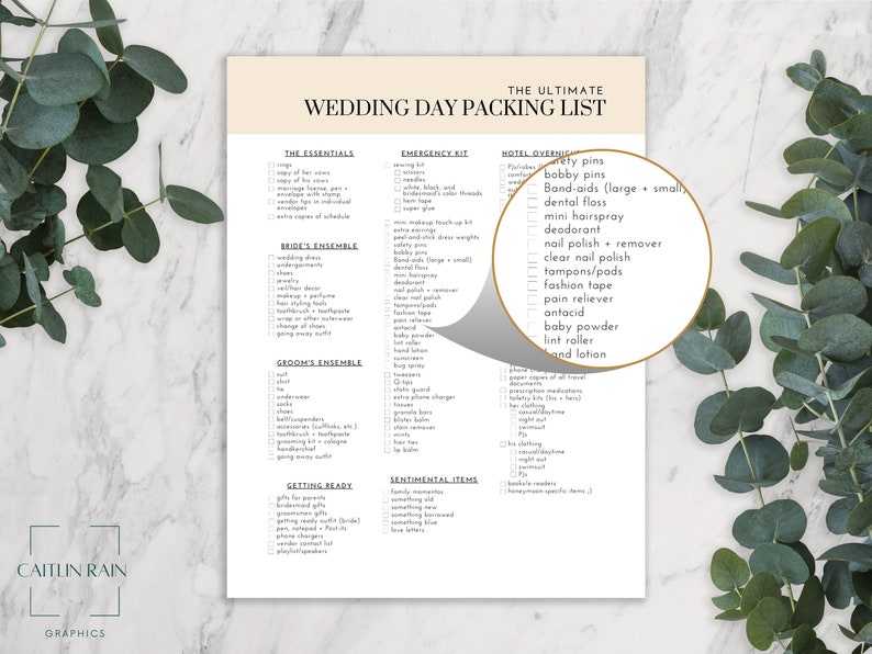 Wedding Day Packing List, Minimalist Checklist (editable Printable ...