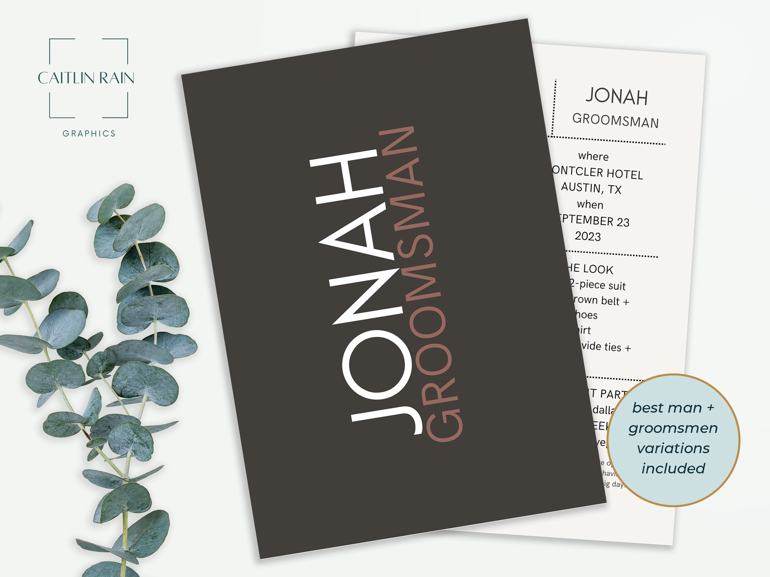 Editable Groomsmen Info Card Template | Minimalist Bridal Party Details ...
