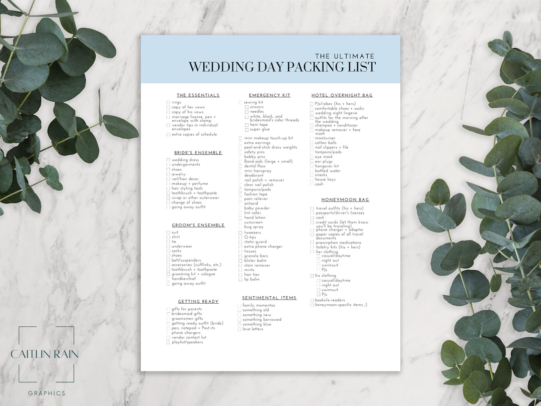 Ultimate Wedding Day Packing List, Simple Minimalist Wedding Planner ...
